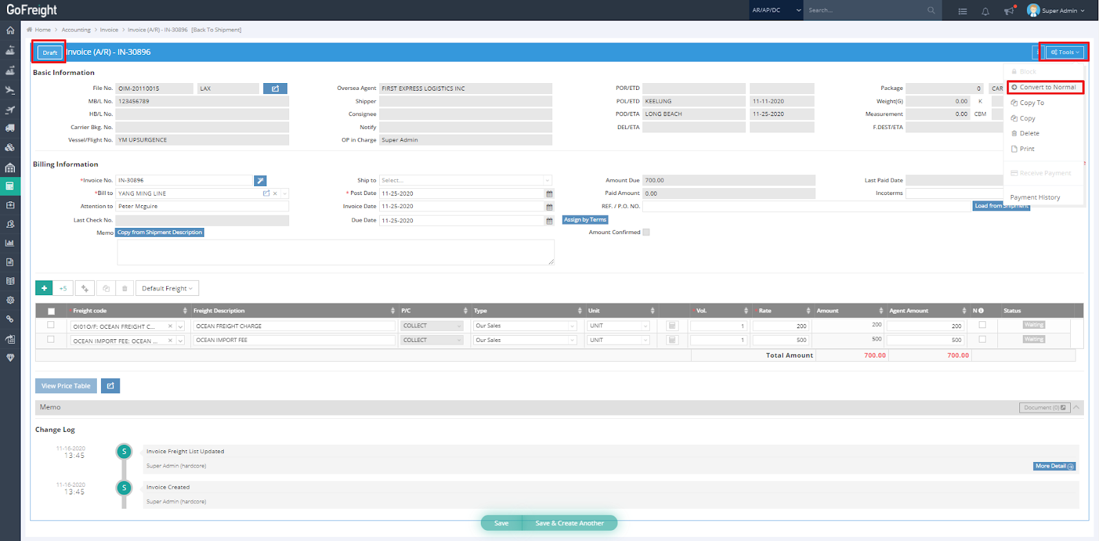 How to Convert a Draft Invoice to a Normal Invoice? – GoFreight ...