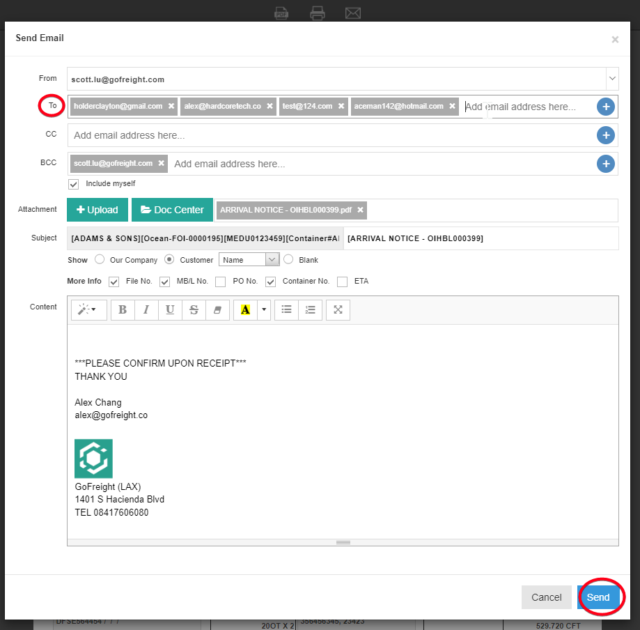 How to Send a Document via Email in GoFreight? – GoFreight Knowledge Center