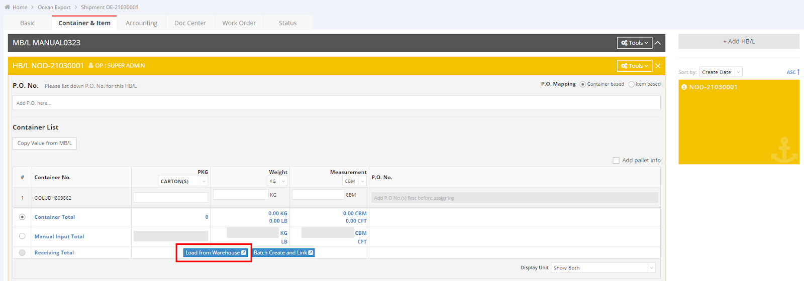 How to Load Warehouse Inventory Item to a House Bill of Lading ...