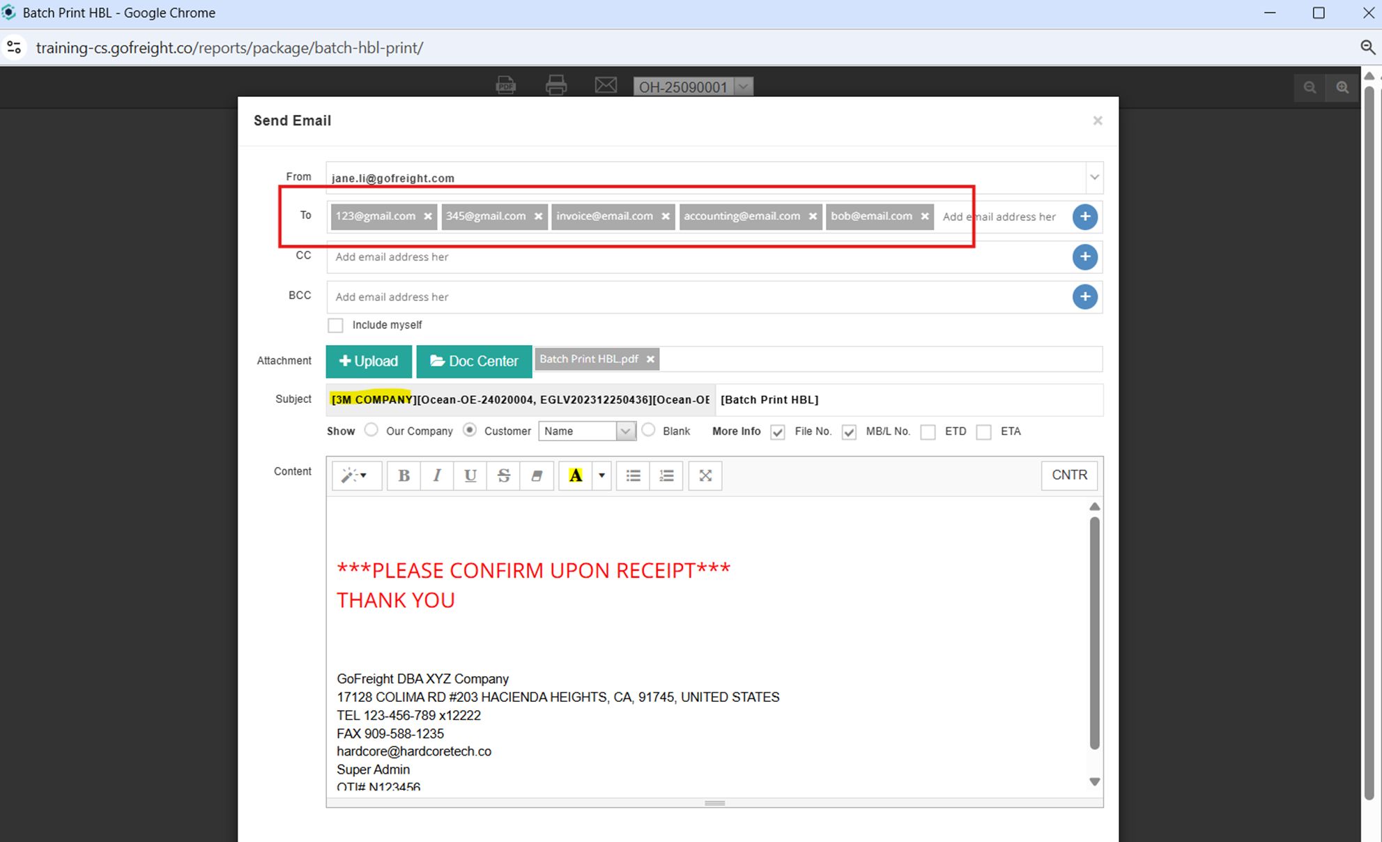 Ocean Export – Batch Generation of HBL, Booking Confirmation, and ...