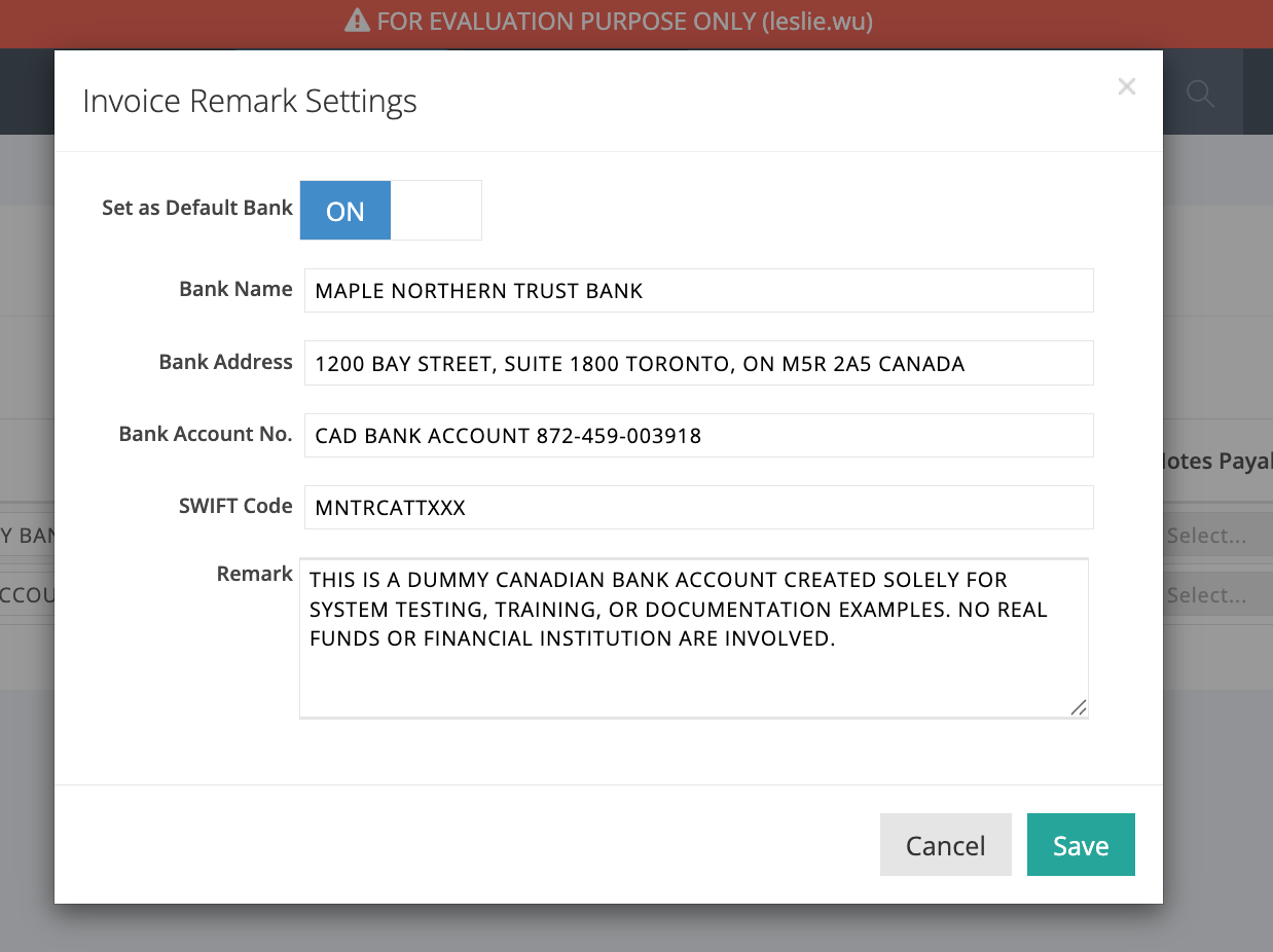 Configuring Invoice Remarks in Bank List – GoFreight Knowledge Center