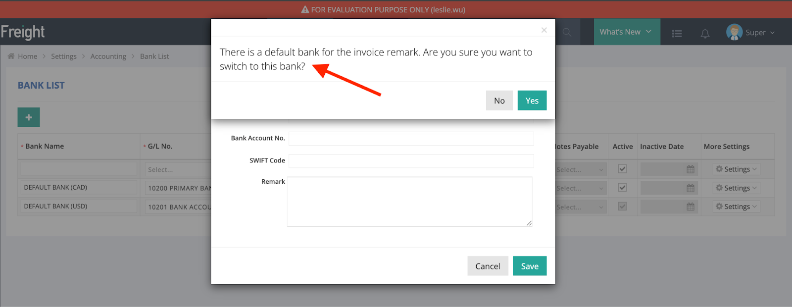 Configuring Invoice Remarks in Bank List – GoFreight Knowledge Center